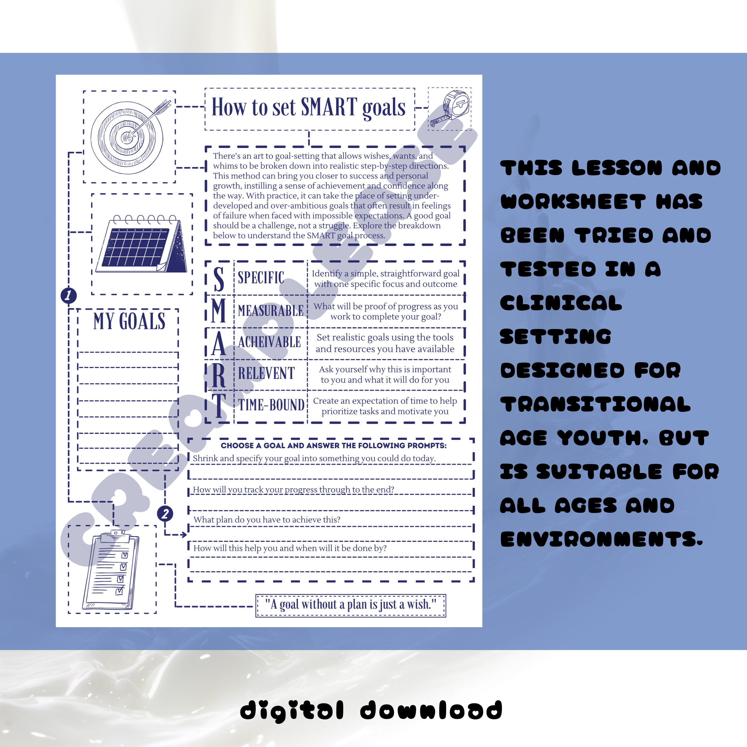 SMART Goals Counseling Worksheet Bundle Digital Download and Printable ...