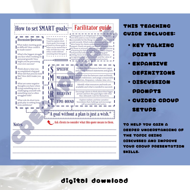 SMART Goals Counseling Worksheet Bundle | Digital Download and ...