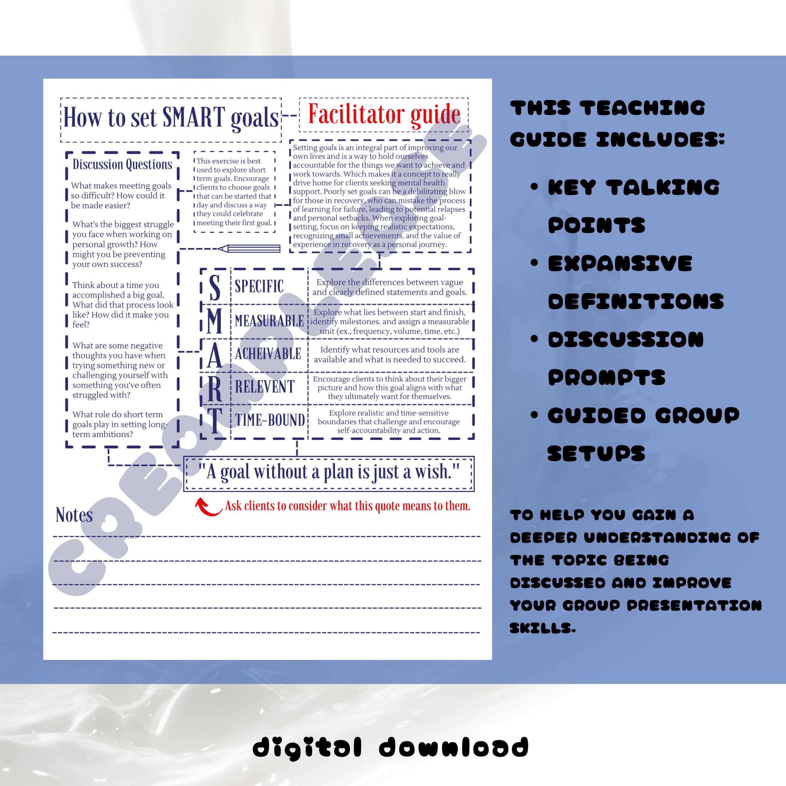 SMART Goals Counseling Worksheet Bundle | Digital Download and ...