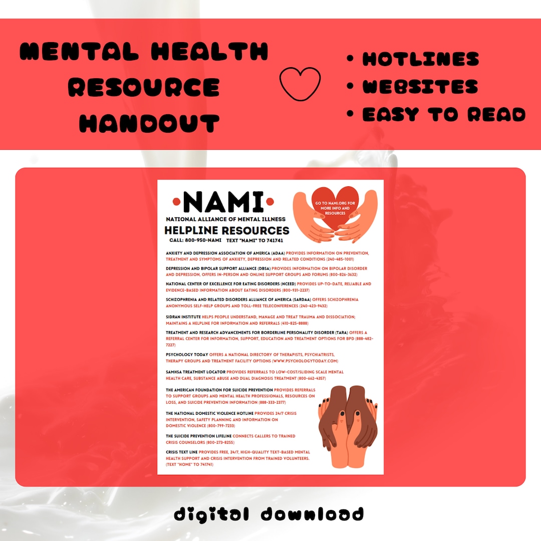 NAMI Mental Health Resource Handout | Digital Download and Printable ...