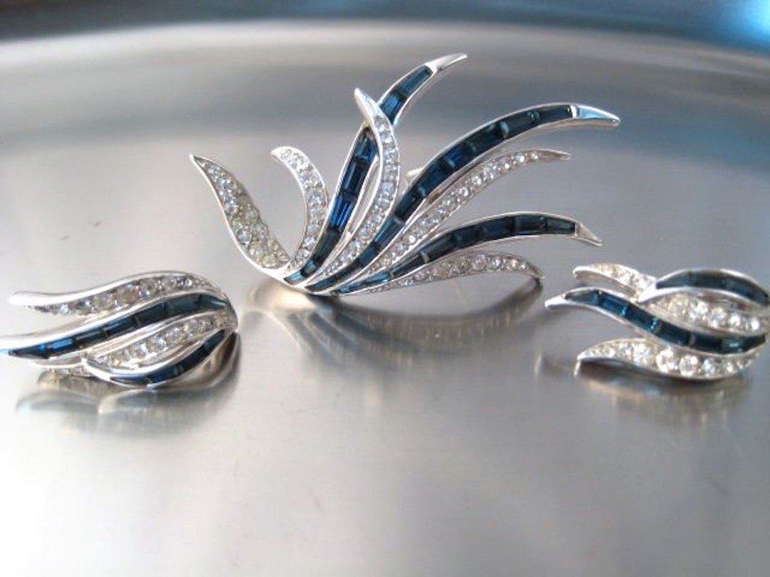 Marcel Boucher Sapphire Crystal Demi Parure, Vintage Brooch & Earrings ...