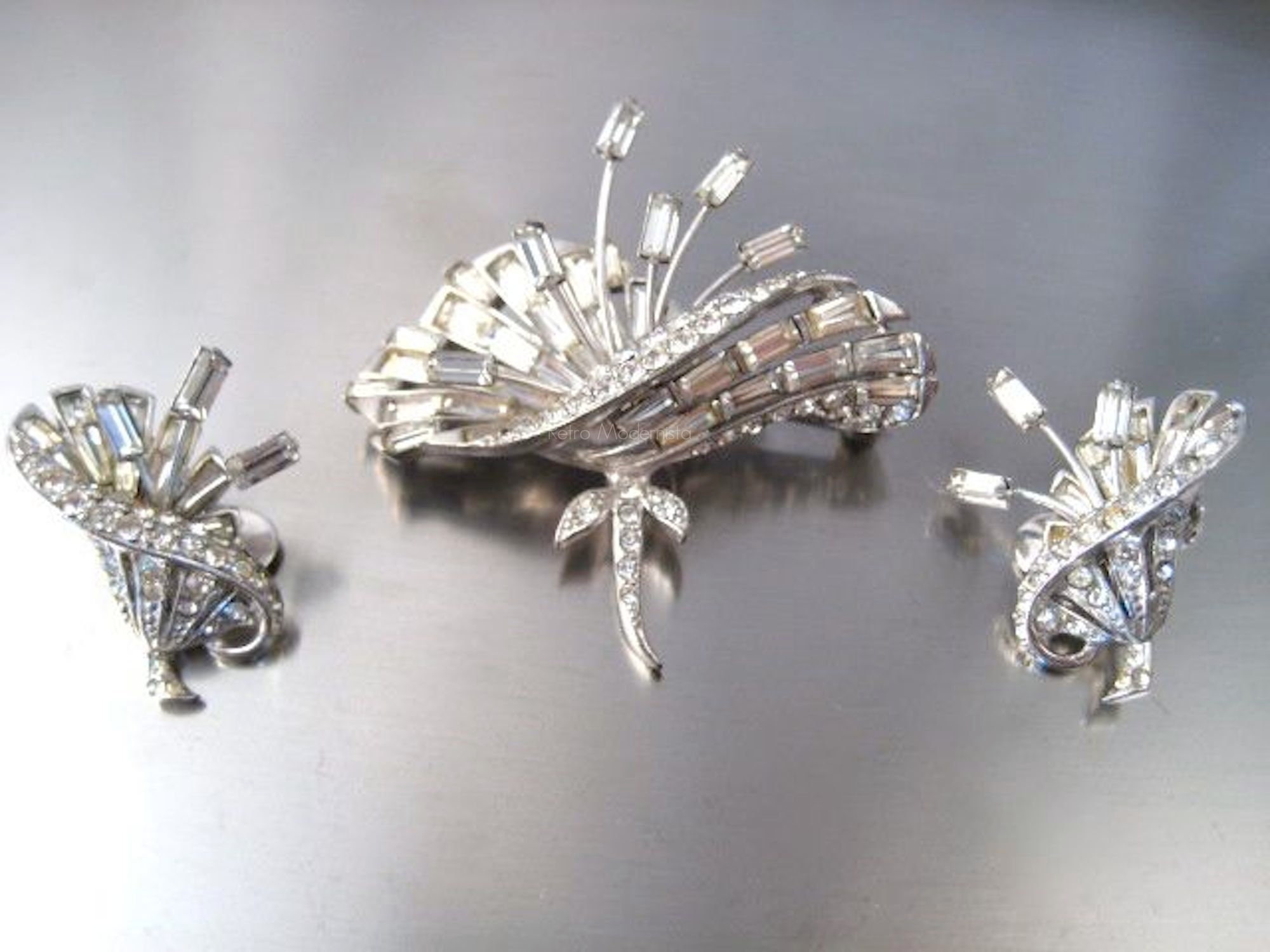 1940s Marcel Boucher Diamanté Floral Demi Parure, Early Signature - Etsy