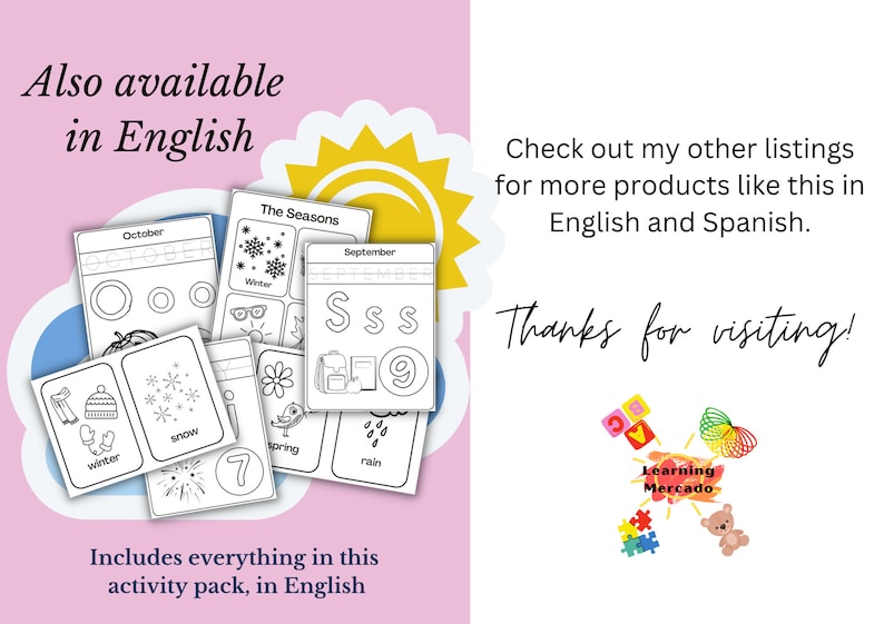 Spanish Worksheets, Months, Seasons Activity Pack for Kids - Numbers ...