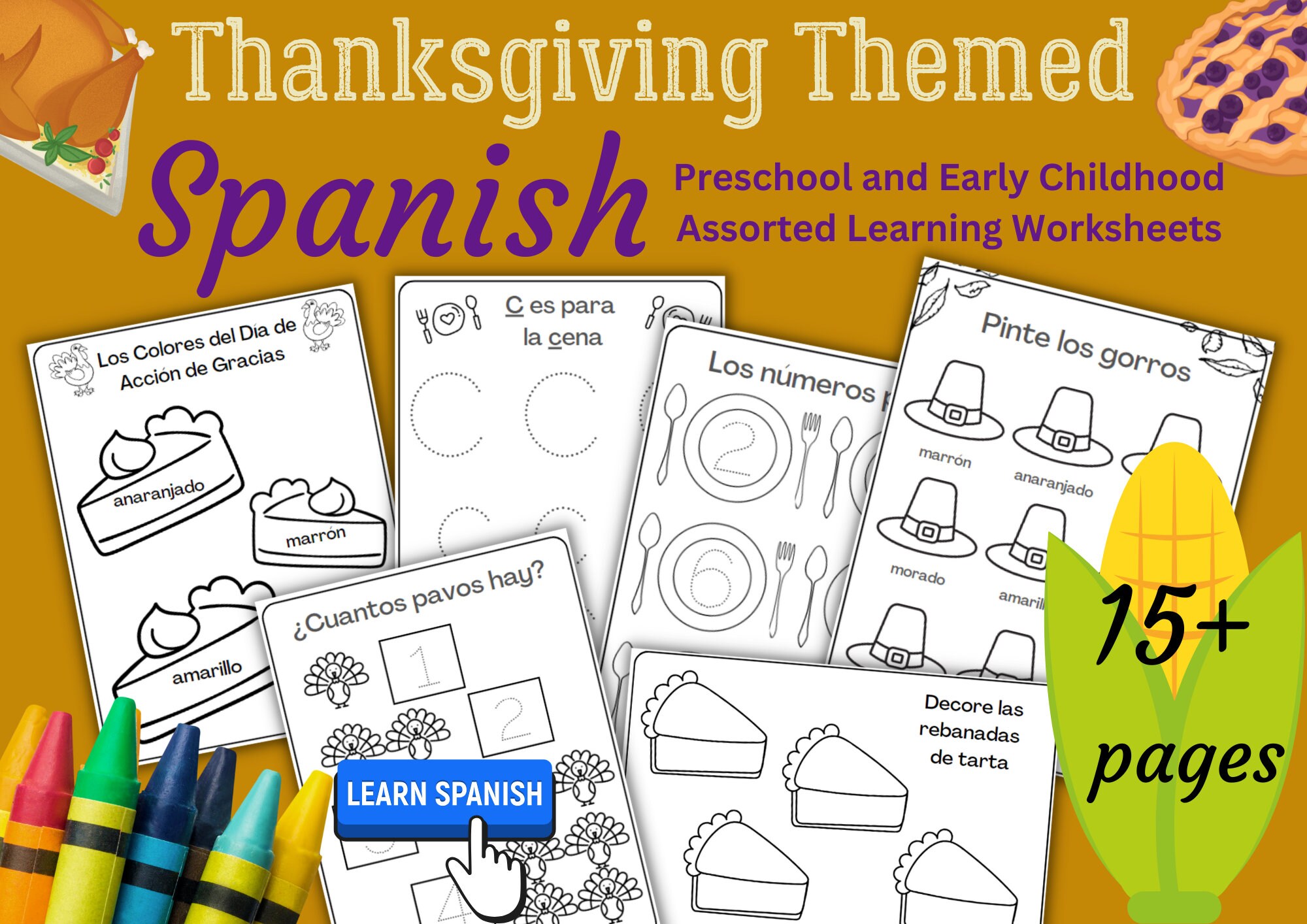 Spanish Thanksgiving Worksheets, Preschool Learning (printable) - Etsy