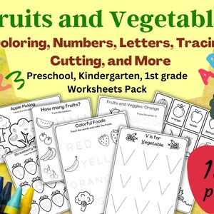 Fruit and Vegetable Worksheets Pack for Preschool, Kindergarten, 1st ...