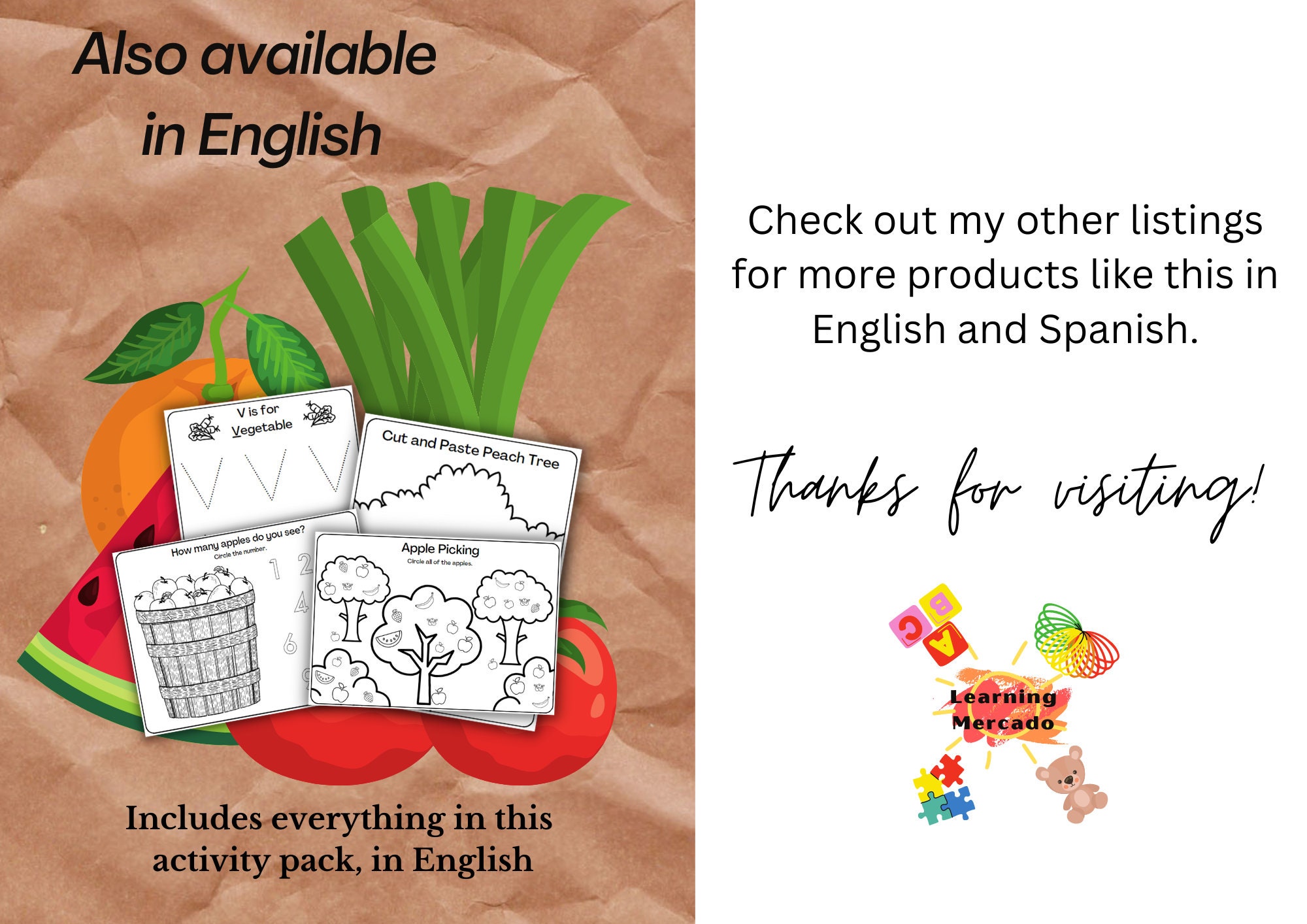 Spanish Worksheets for Kids, Fruits and Vegetables - Numbers, Letters ...