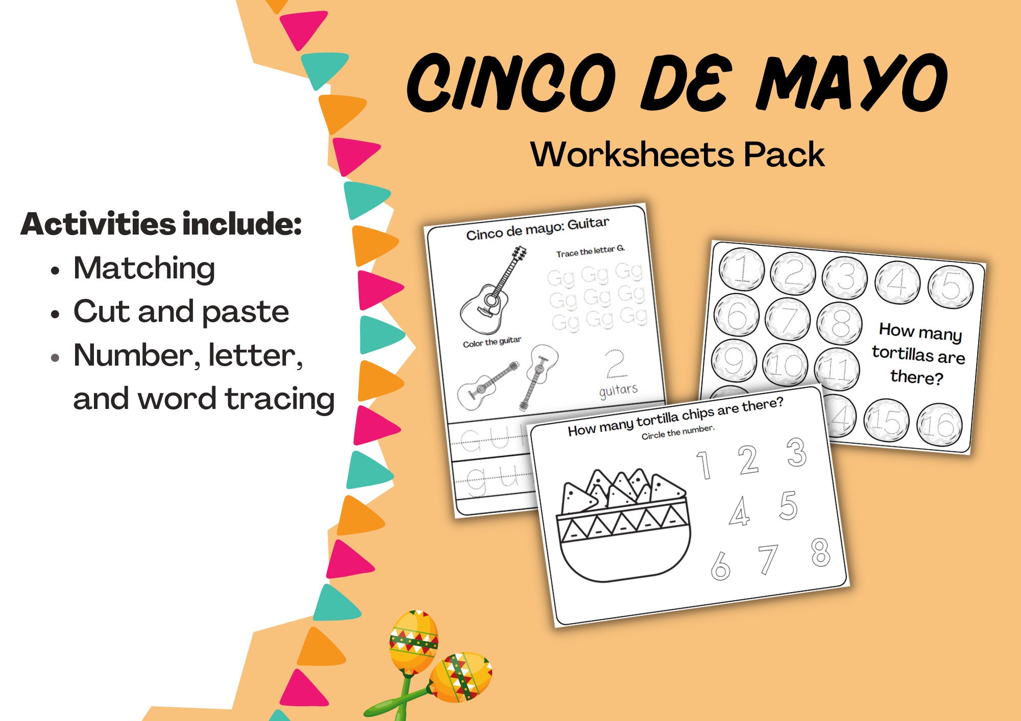 Cinco De Mayo Activity Pack, Coloring, Tracing, Cutting (digital ...