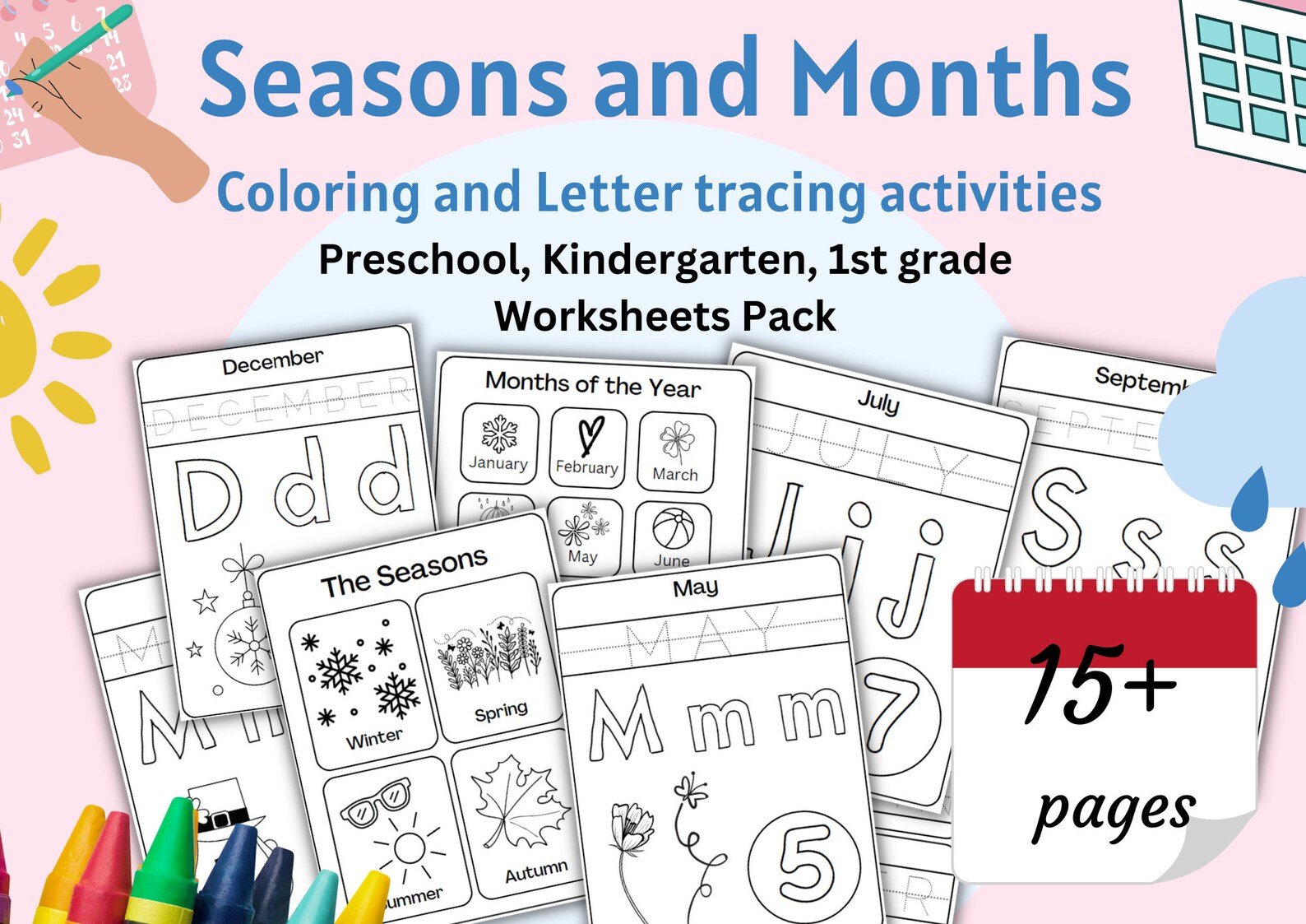 Months, Seasons Activity Worksheets for Preschool - Numbers, Letters ...