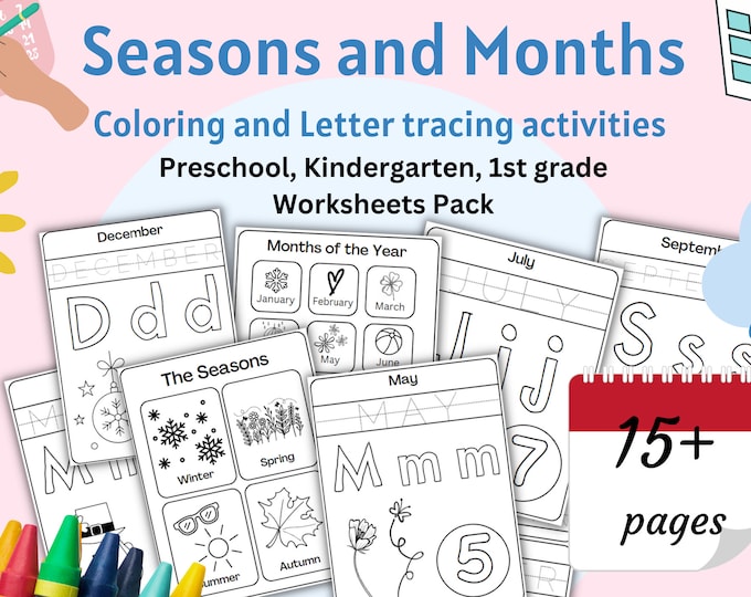 Months, Seasons Activity Worksheets for Preschool Numbers, Letters ...