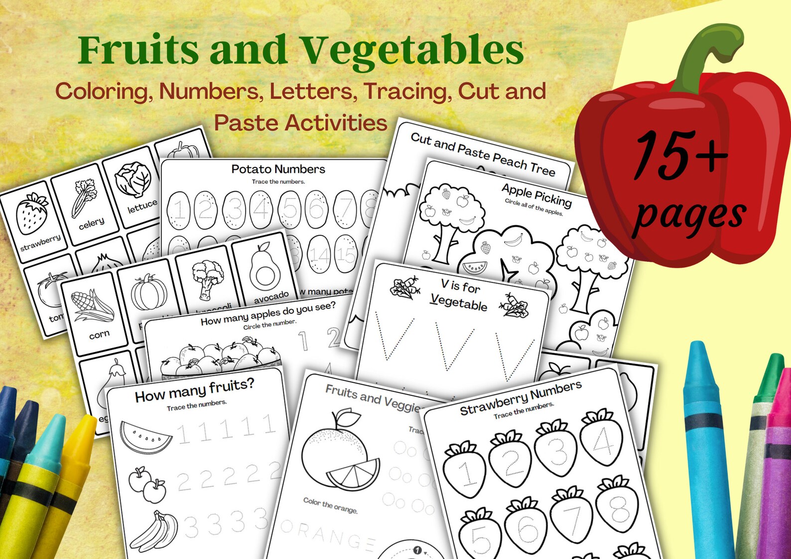 Fruit and Vegetable Worksheets Pack for Preschool, Kindergarten, 1st ...
