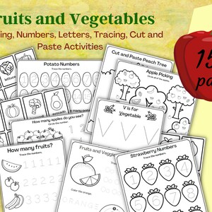 Fruit and Vegetable Worksheets Pack for Preschool, Kindergarten, 1st ...