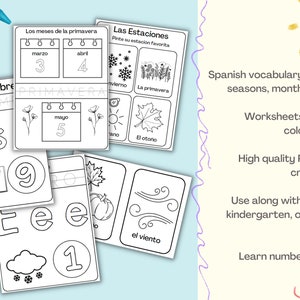 Spanish Worksheets, Months, Seasons Activity Pack for Kids - Numbers ...