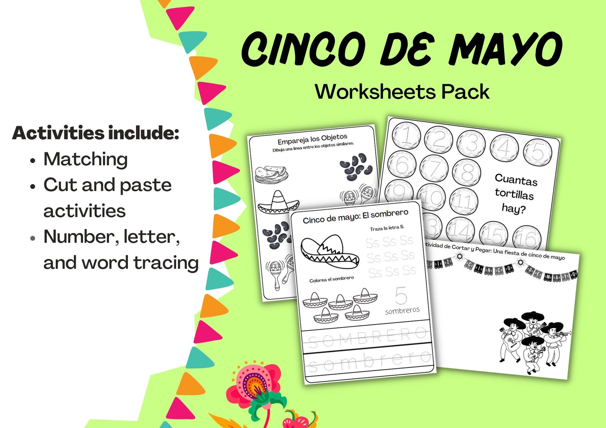 Spanish Worksheets Coloring, Tracing, and Cutting Practice Activity ...