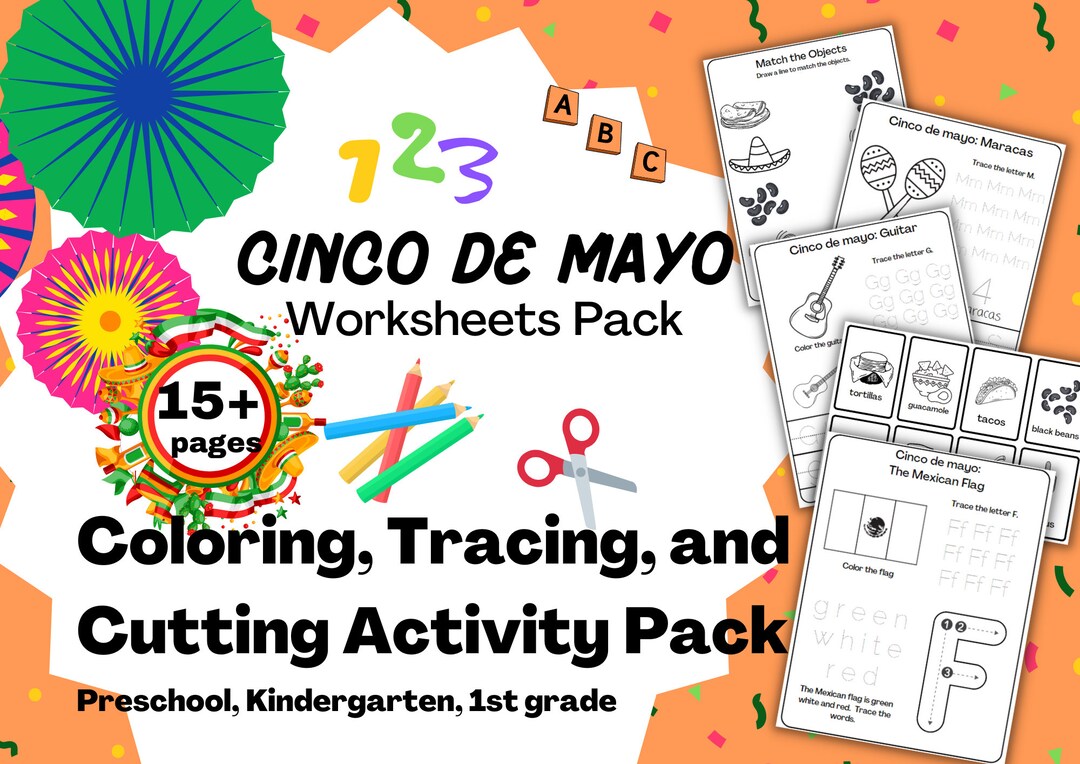 Coloring, Tracing, and Cutting Practice Activity Pack Cinco De Mayo ...