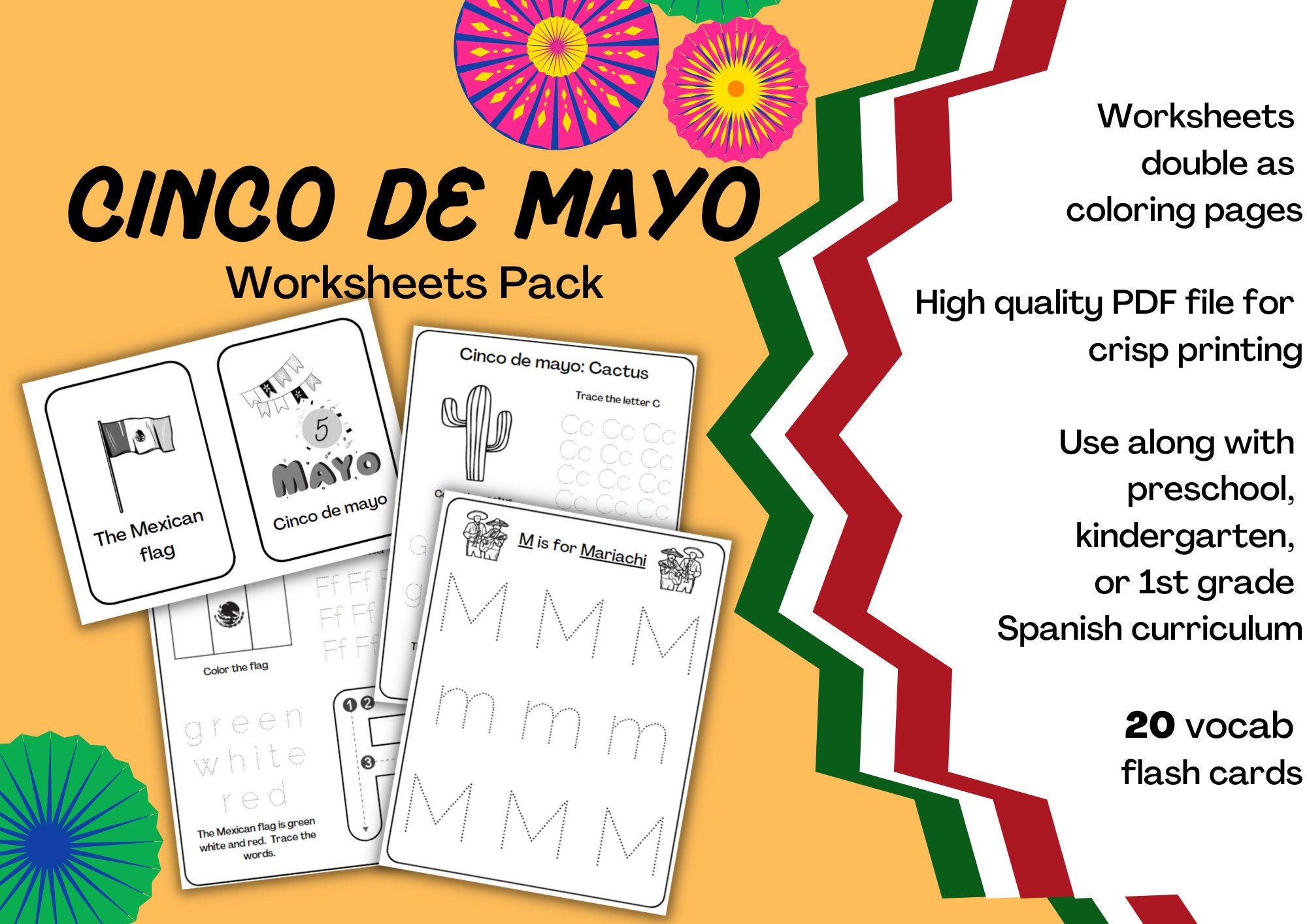 Cinco De Mayo Activity Pack, Coloring, Tracing, Cutting (digital ...