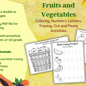 Fruit and Vegetable Worksheets Pack for Preschool, Kindergarten, 1st ...
