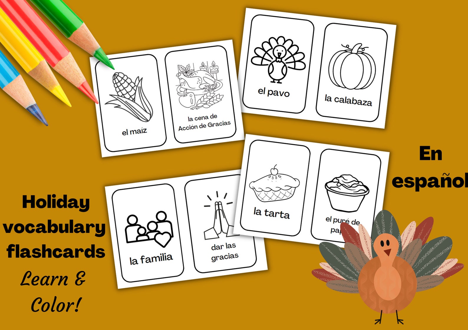 Spanish Thanksgiving Worksheets, Coloring Pages, Numbers, Colors ...