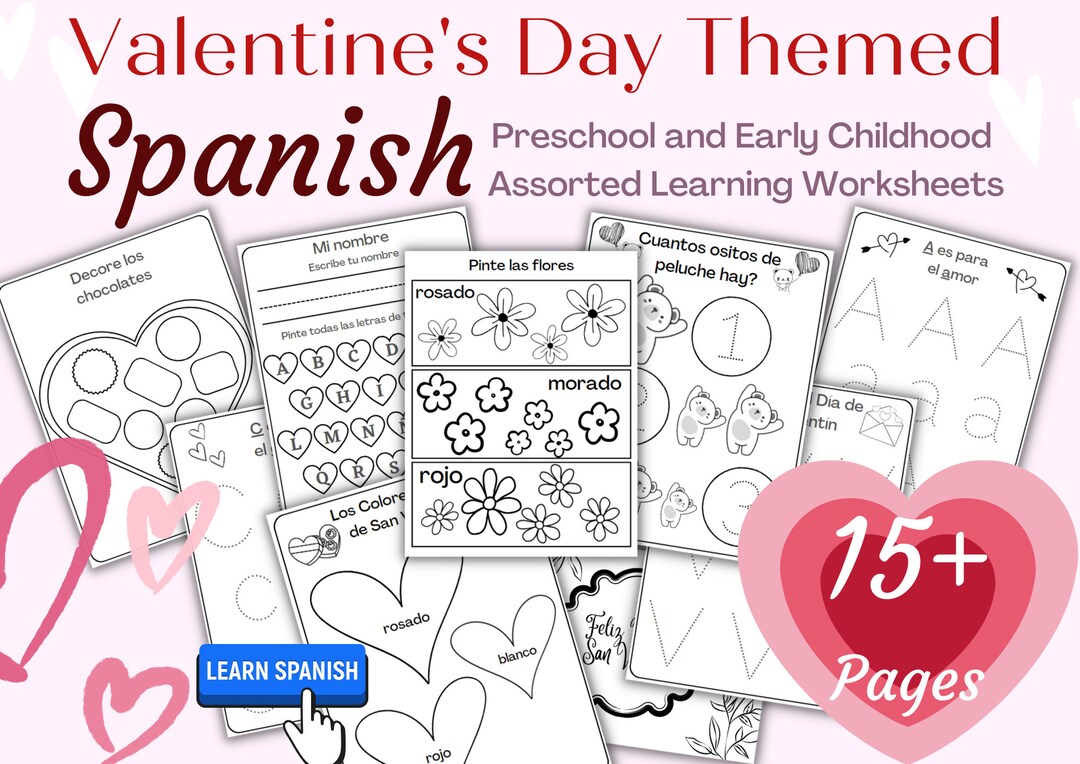 Spanish Valentine’s Day Worksheets, Coloring Pages, Numbers, Colors ...