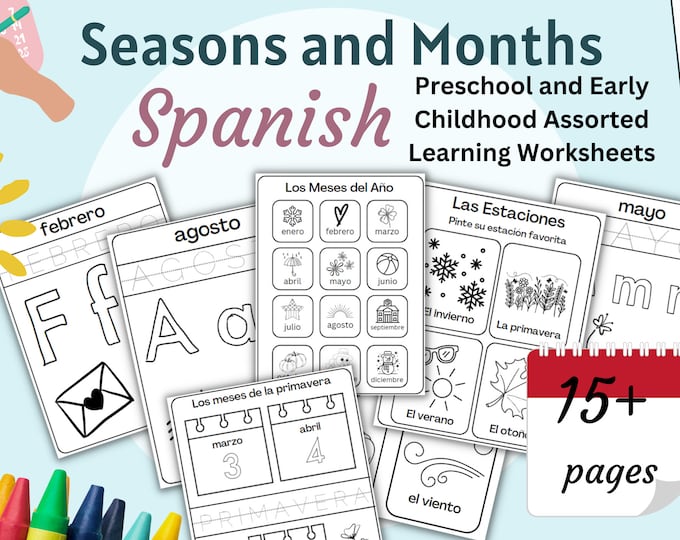 Spanish Worksheets, Months, Seasons Activity Pack for Kids - Numbers ...