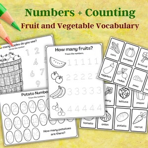 Fruit and Vegetable Worksheets Pack for Preschool, Kindergarten, 1st ...
