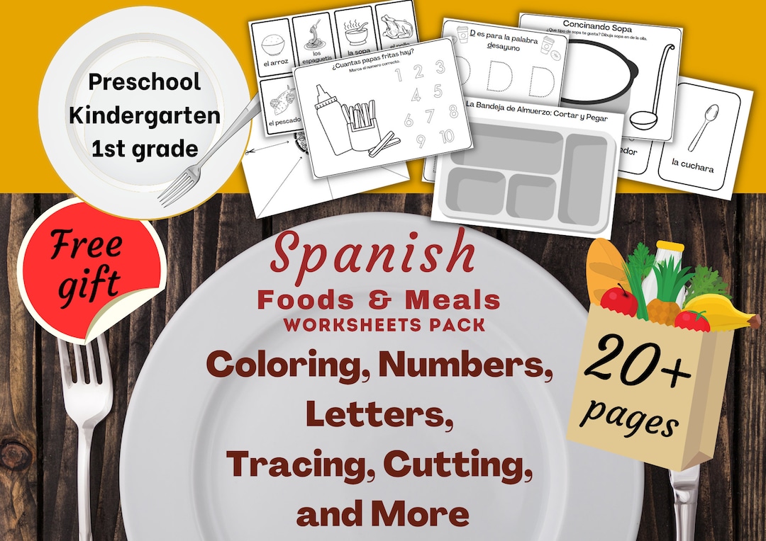 Spanish Worksheets for Kids, Foods and Meals - Numbers, Letters ...