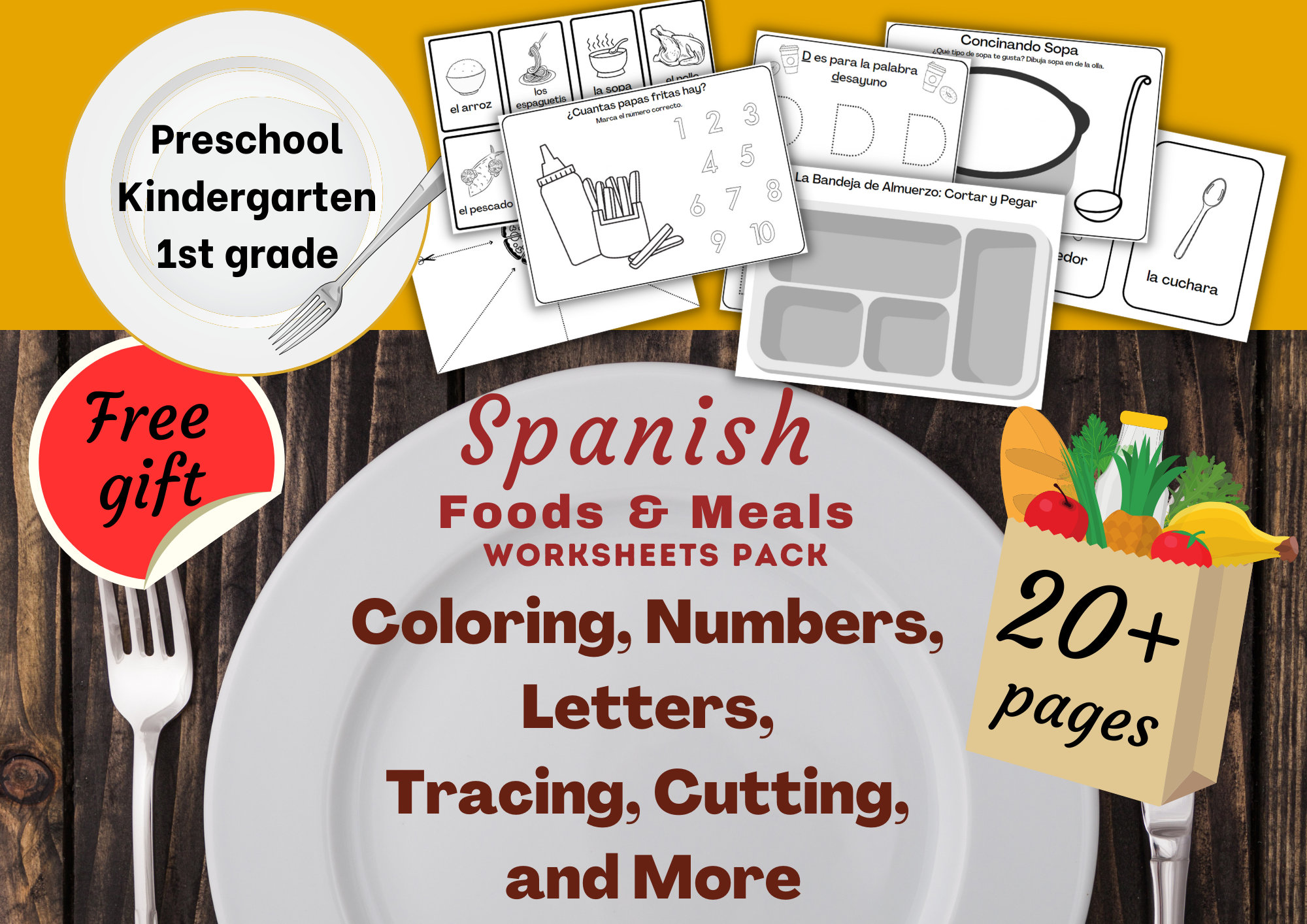 Spanish Worksheets for Kids, Foods and Meals - Numbers, Letters ...