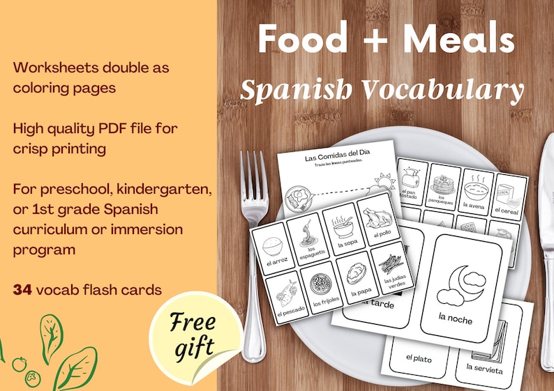Spanish Food Worksheets for Kids | Fruits, Veggies, Meals | Handwriting ...