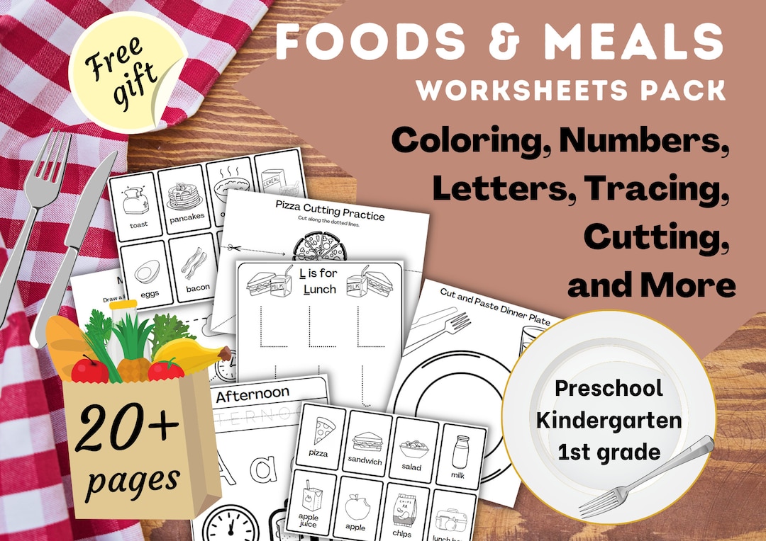 Food Worksheets for Kids, Foods and Meals - Numbers, Letters, Spelling ...