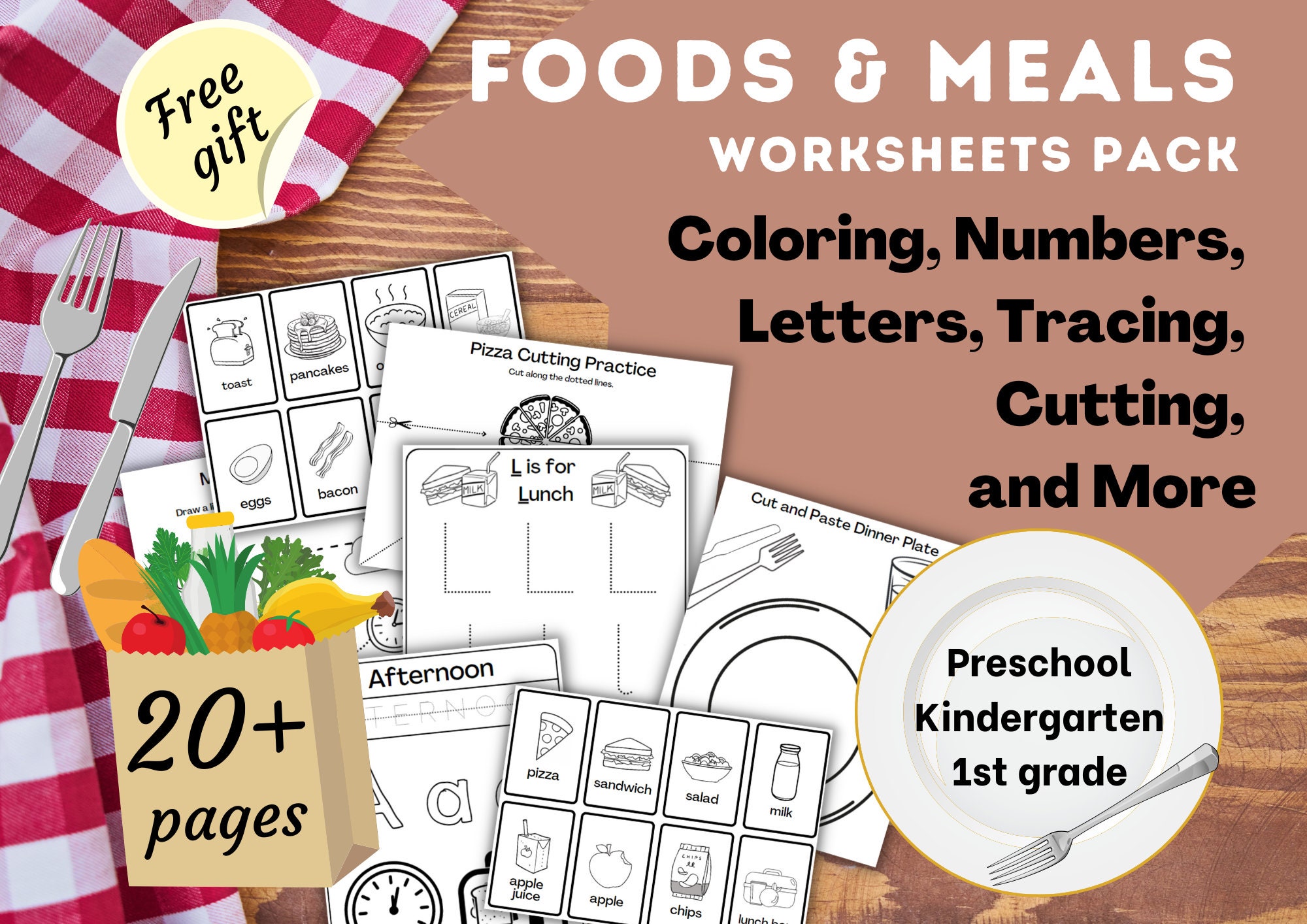 Food Worksheets for Kids, Foods and Meals - Numbers, Letters, Spelling ...