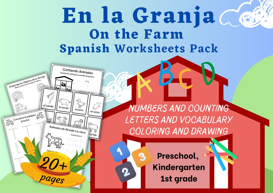 Spanish Worksheets, on the Farm Activity Pack for Kids - Numbers ...