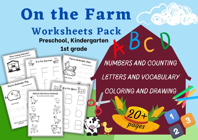 Preschool Worksheets, on the Farm Activity Pack for Kids Numbers ...
