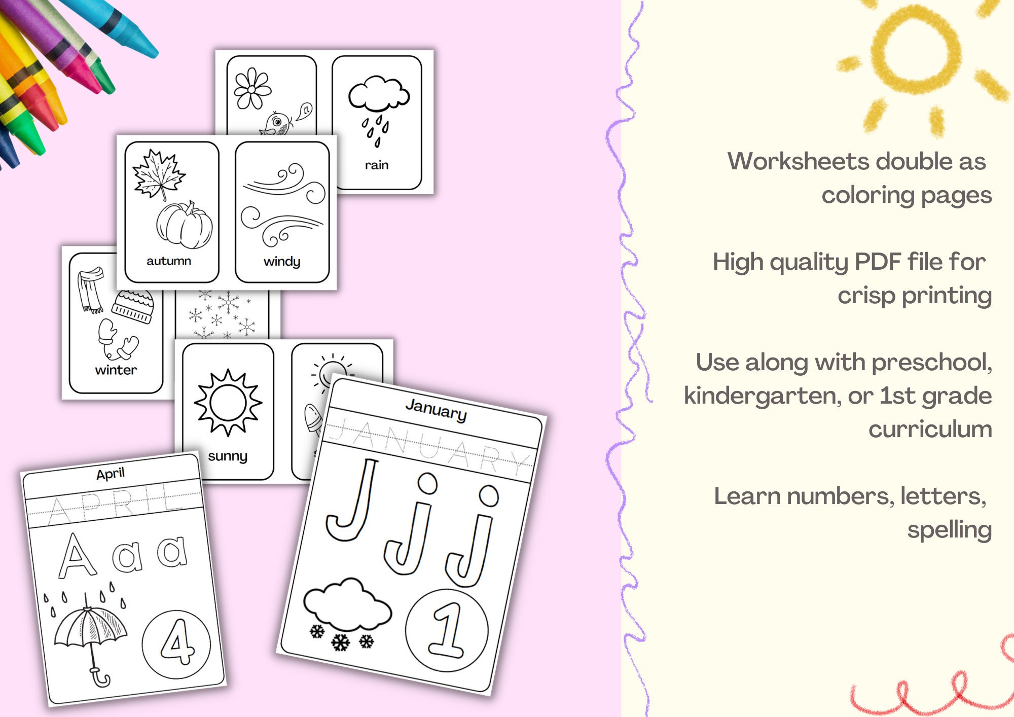 Months, Seasons Activity Worksheets for Preschool - Numbers, Letters ...