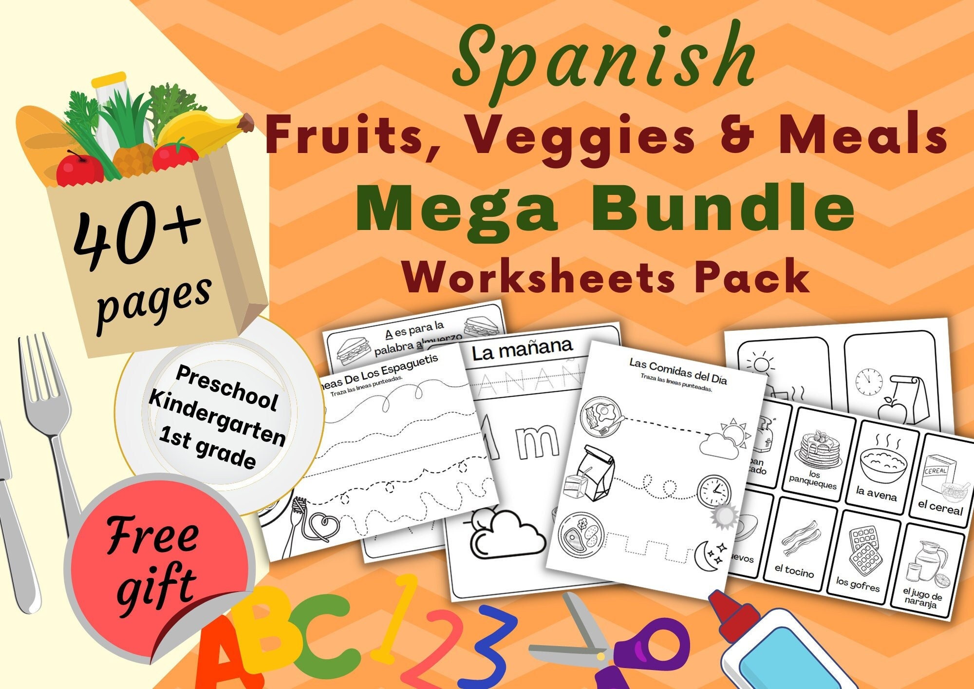 Spanish Food Worksheets for Kids | Fruits, Veggies, Meals | Handwriting ...