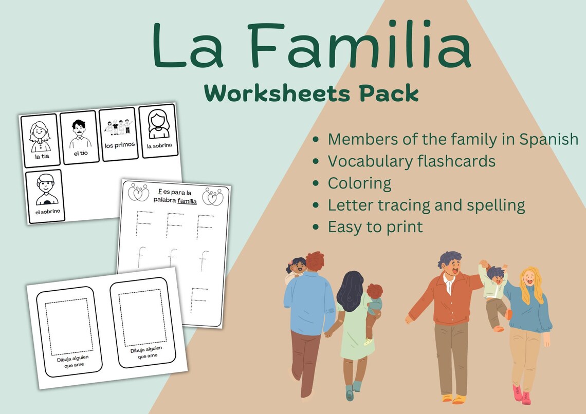 La Familia Spanish Vocabulary Worksheets Preschool Kindergarten First ...