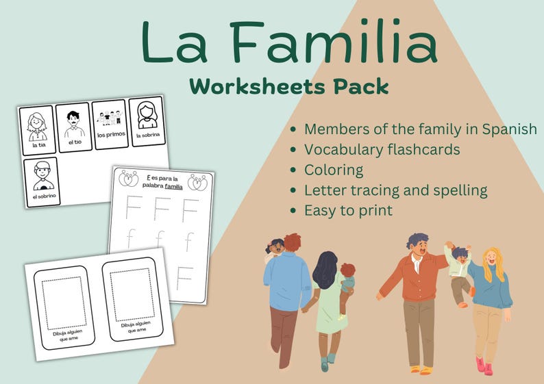 La Familia Spanish Vocabulary Worksheets Preschool Kindergarten First ...