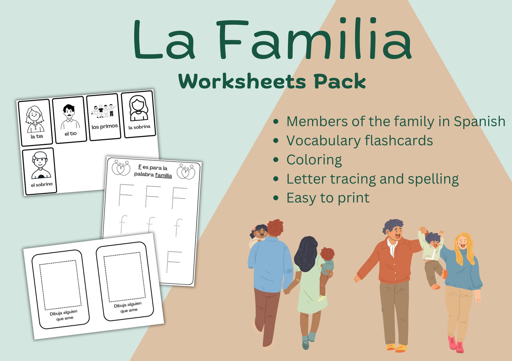 La Familia Spanish Vocabulary Worksheets Preschool Kindergarten First ...