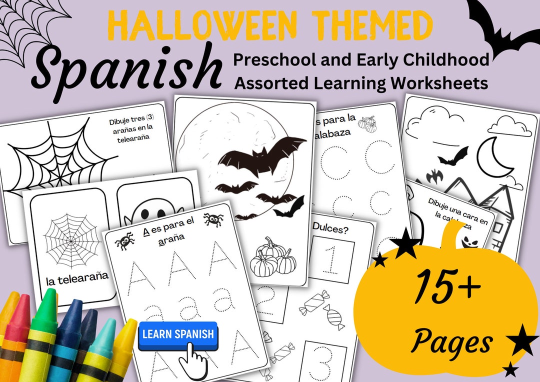 Halloween Spanish Worksheets Bundle - Coloring Pages, Colors, Number ...