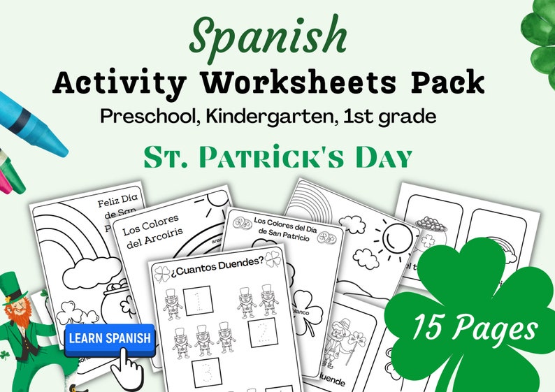 Preschool Activity Pack in Spanish, St. Patrick's Day Printable ...