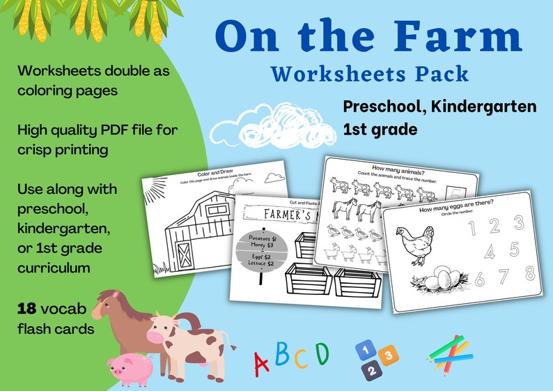 Preschool Worksheets, on the Farm Activity Pack for Kids Numbers ...