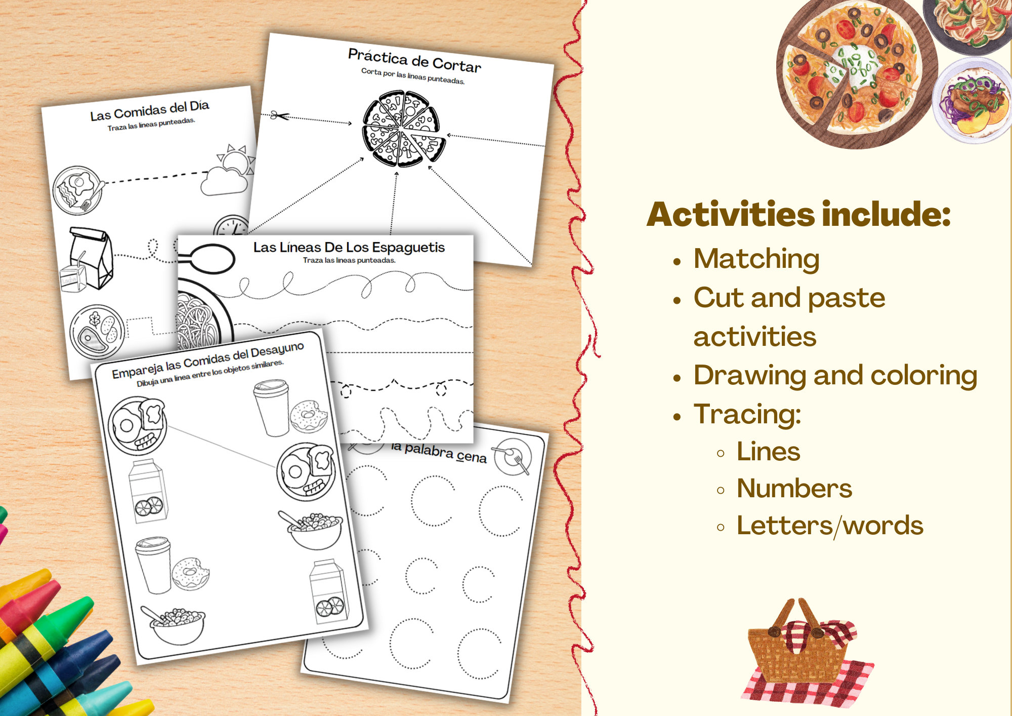 Spanish Worksheets for Kids, Foods and Meals - Numbers, Letters ...