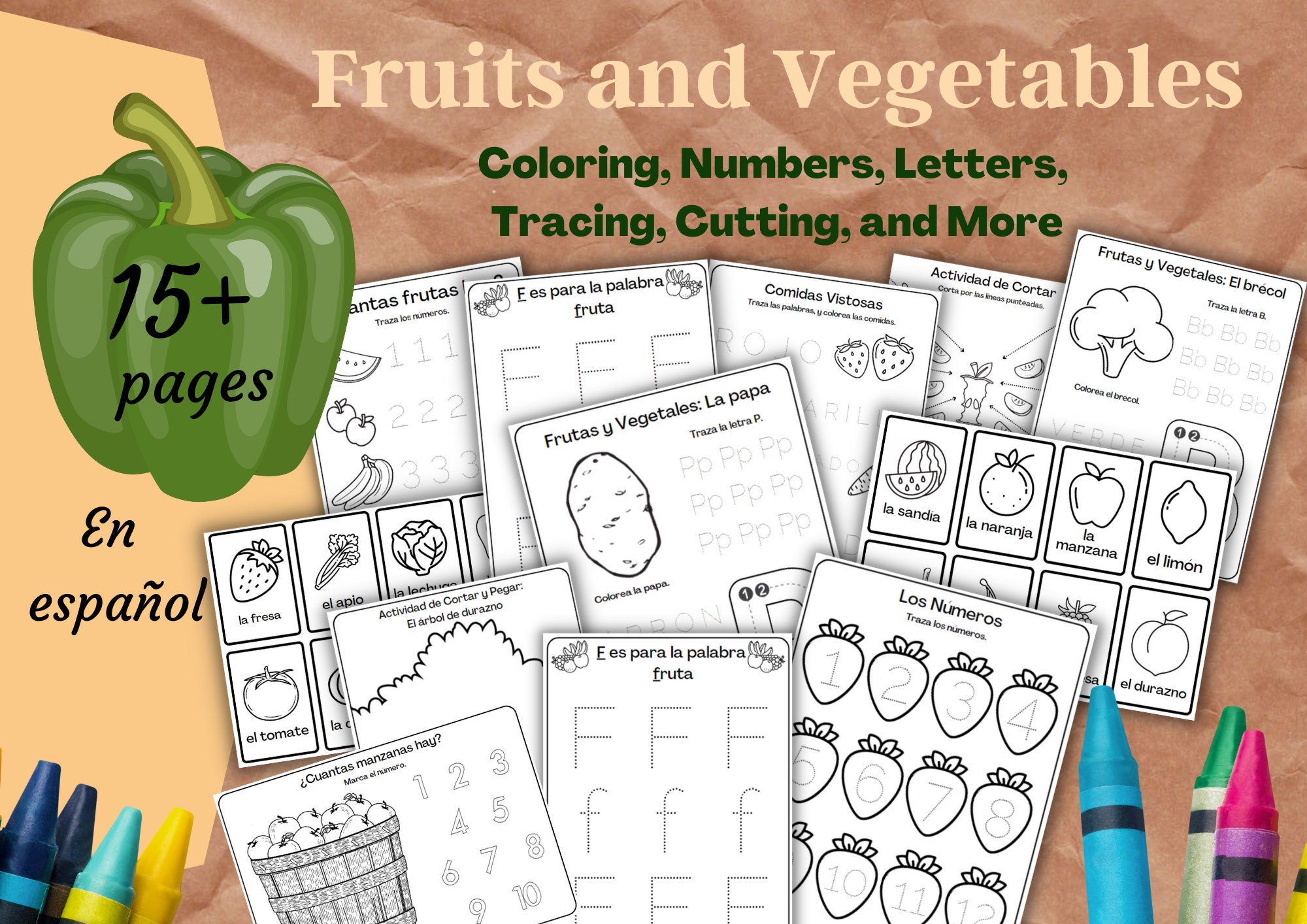 Spanish Worksheets for Kids, Fruits and Vegetables - Numbers, Letters ...