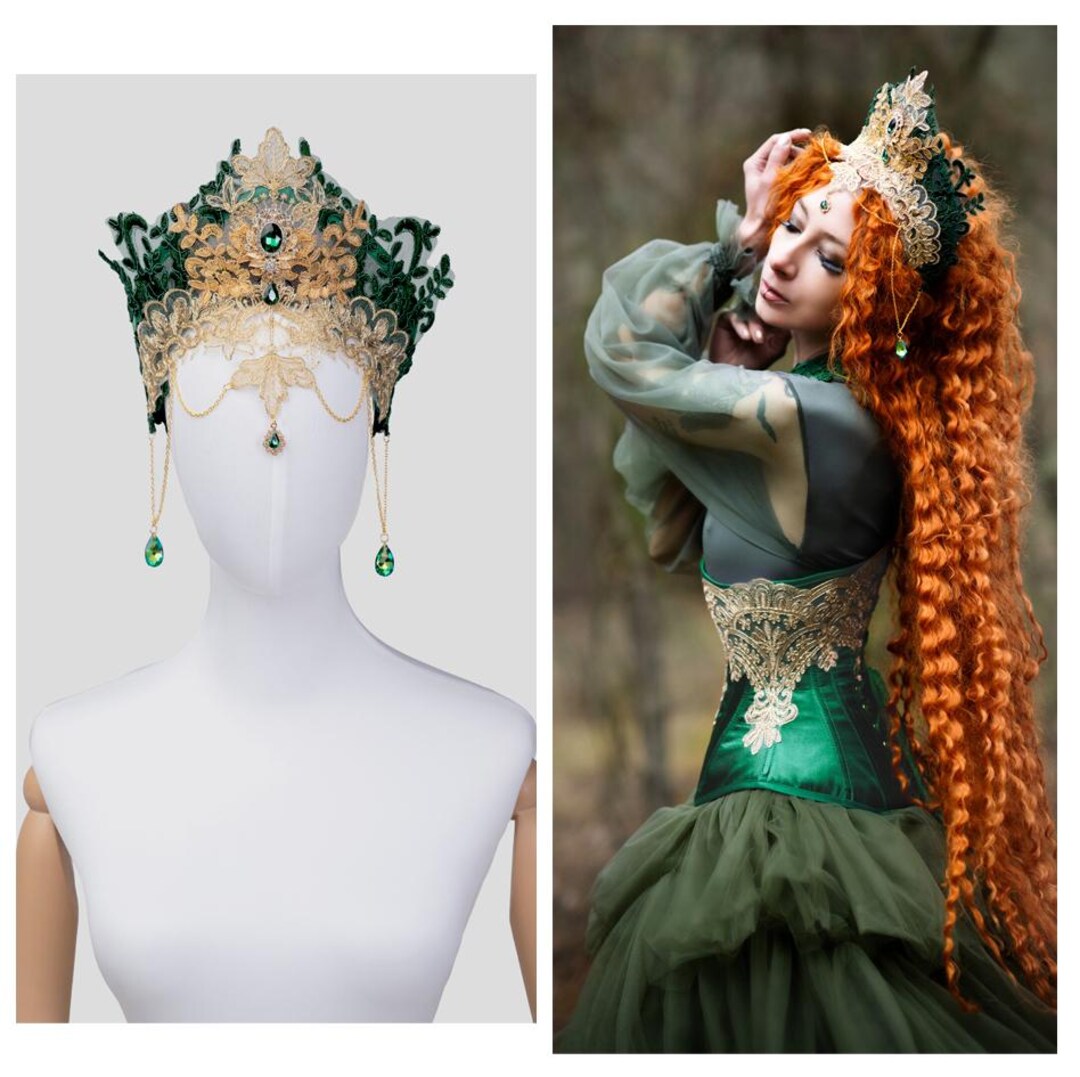 Green Headpiece, Gothic Crown, Gold Halo, Evil Queen, Vampire Headpiece ...