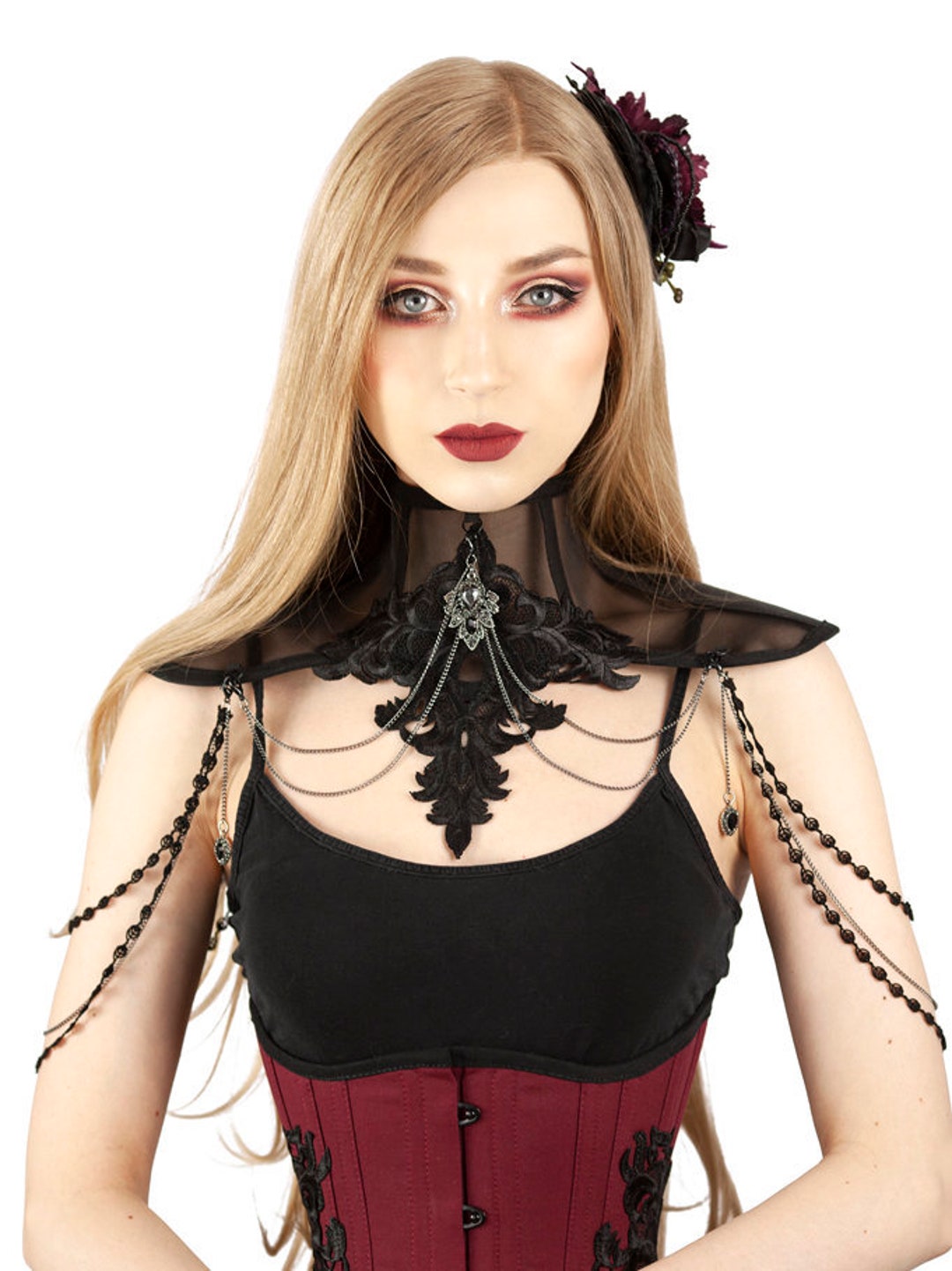 Black Trasparent Mesh Gothic Necklaces Neck Corset With Lace - Etsy