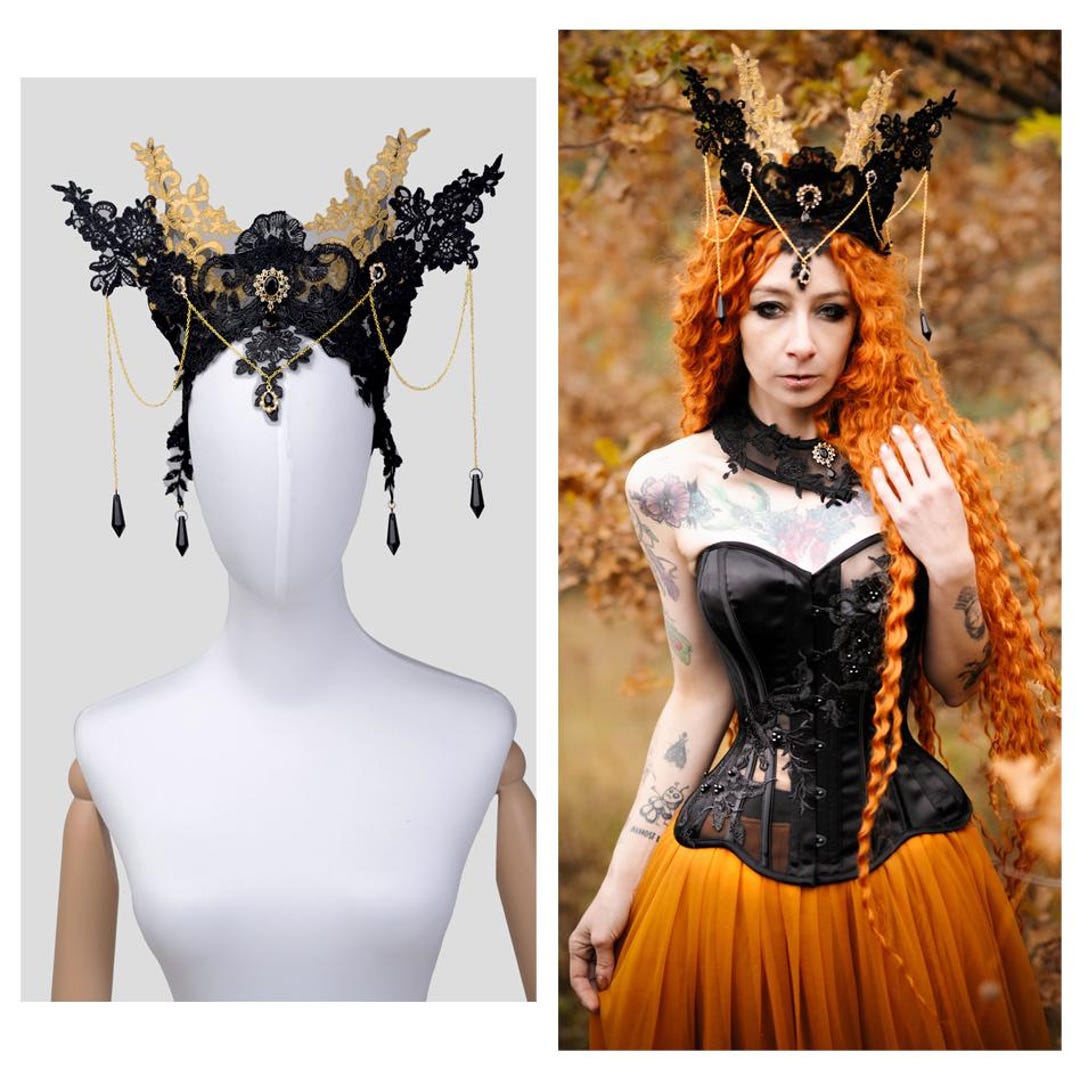Black and Gold Headpiece, Gothic Crown, Black Halo, Evil Queen, Vampire ...