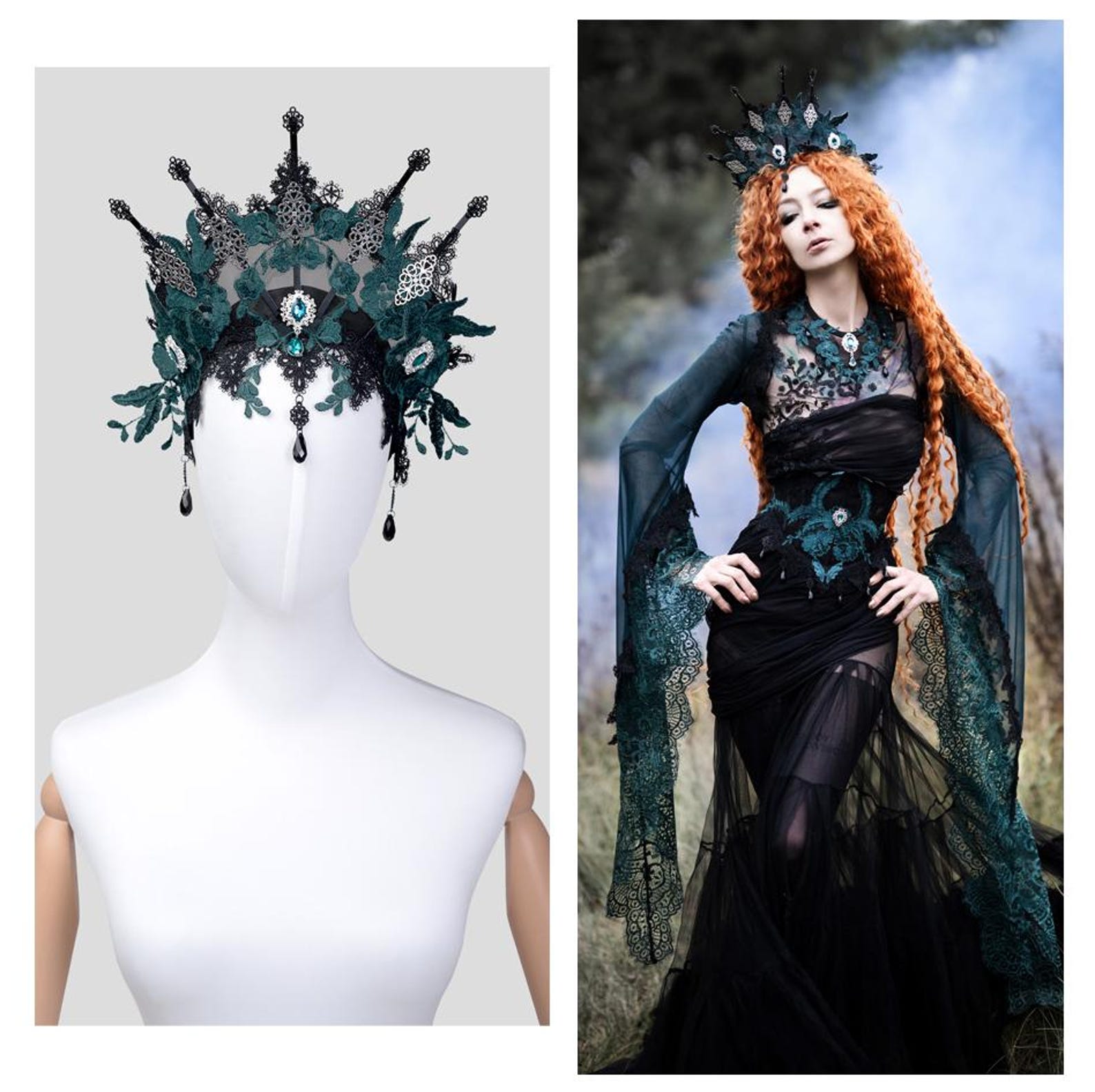 Gothic Black Lace Crown, Evil Queen Headpiece, Cosplay Tiara, Halloween ...