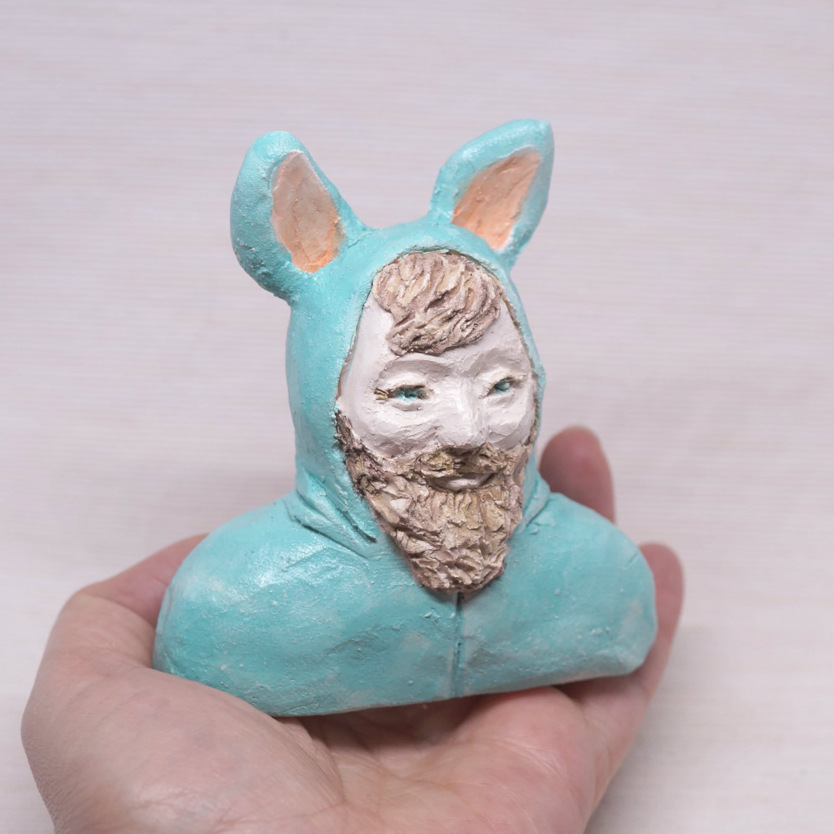 Bunny man little handmade sculpture fired clay sculpture | Etsy