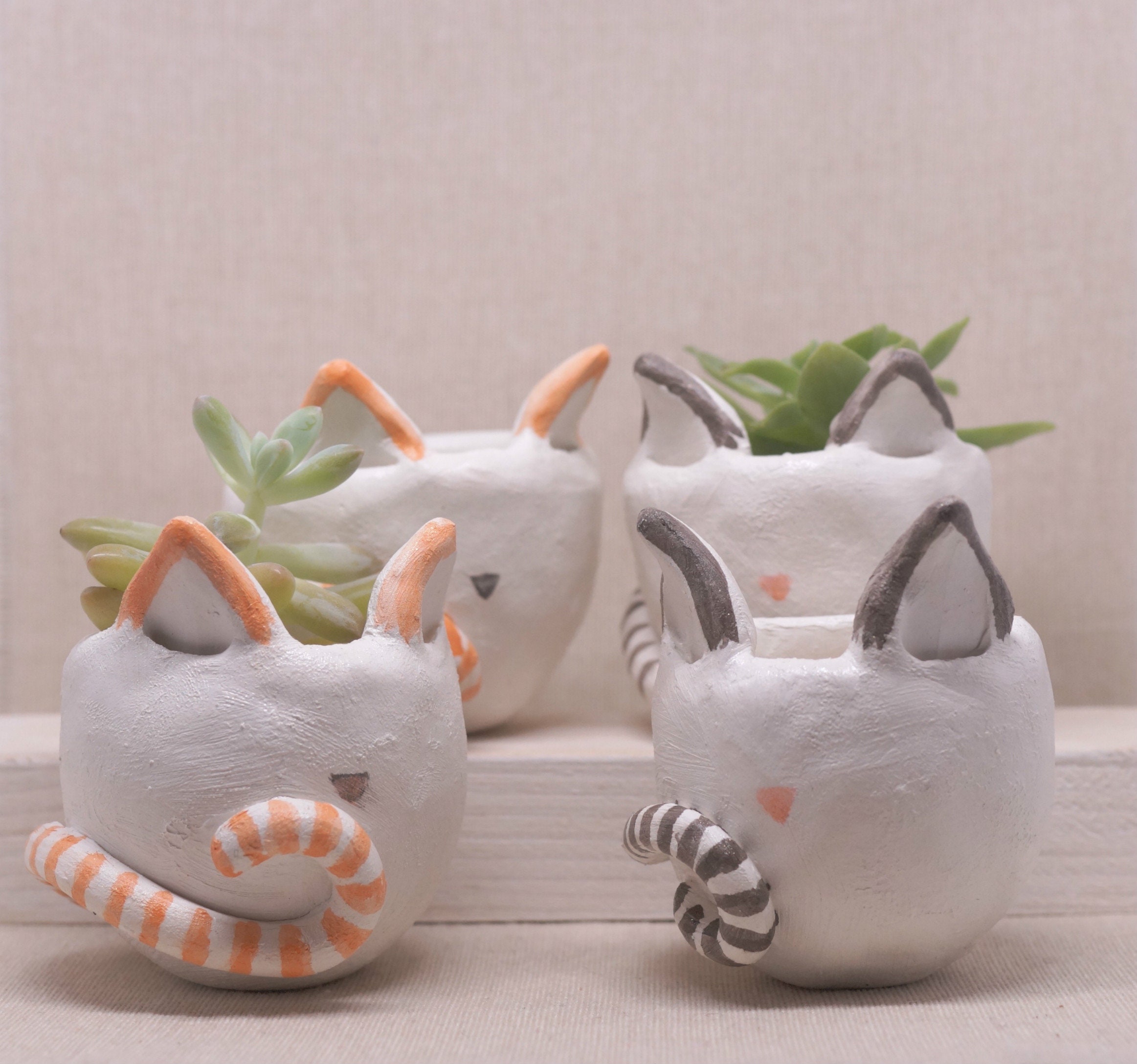 Cat Mini Planters - Handmade Clay Planters - Small Succulent Planter ...