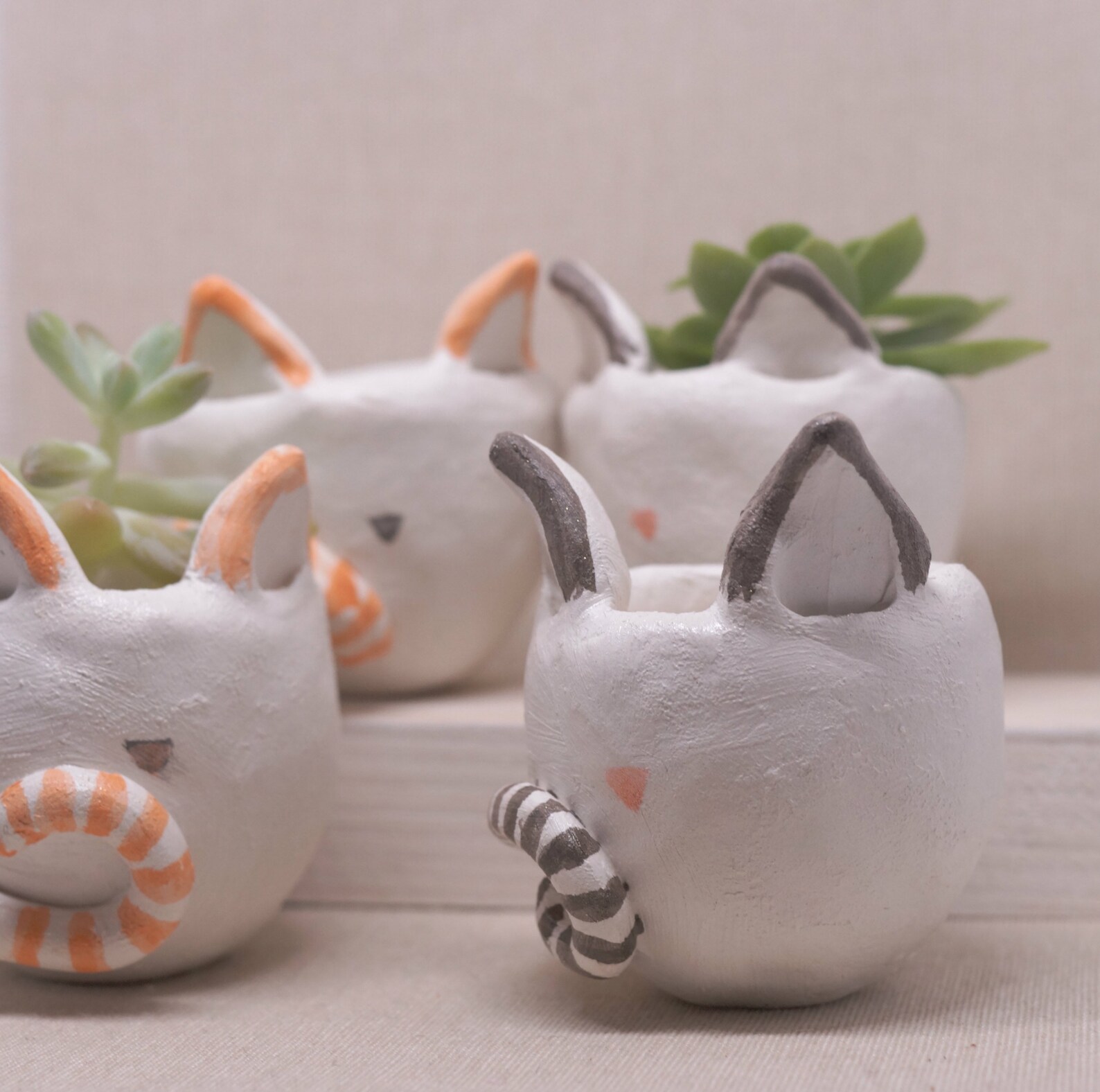 Cat Mini Planters - Handmade Clay Planters - Small Succulent Planter ...
