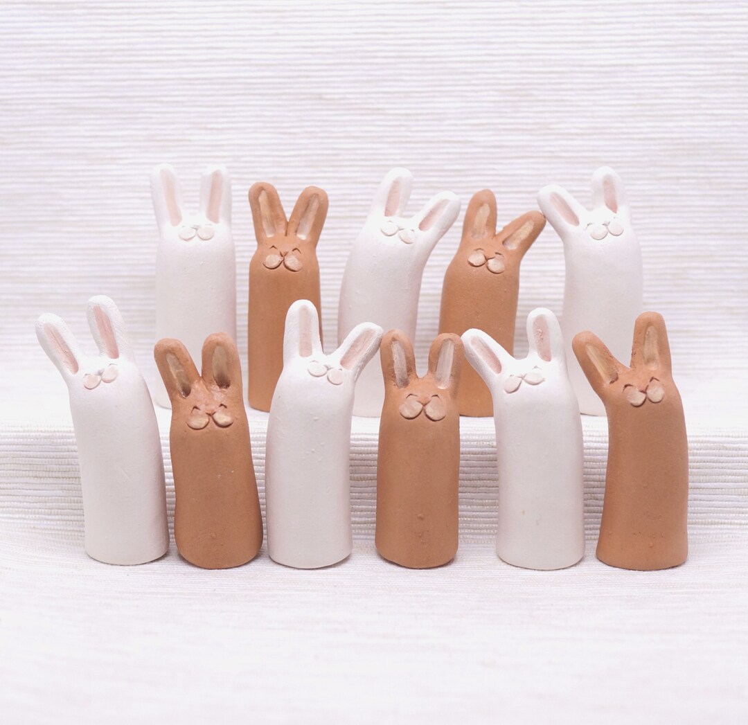 Bunnies - Clay Bunny - Rabbit Figurine - Bunny Miniatures - Clay ...