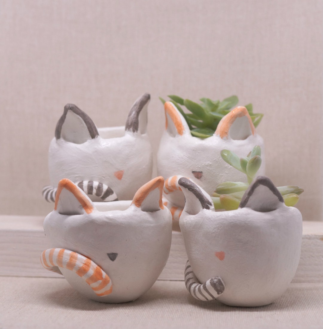 Cat Mini Planters - Handmade Clay Planters - Small Succulent Planter ...